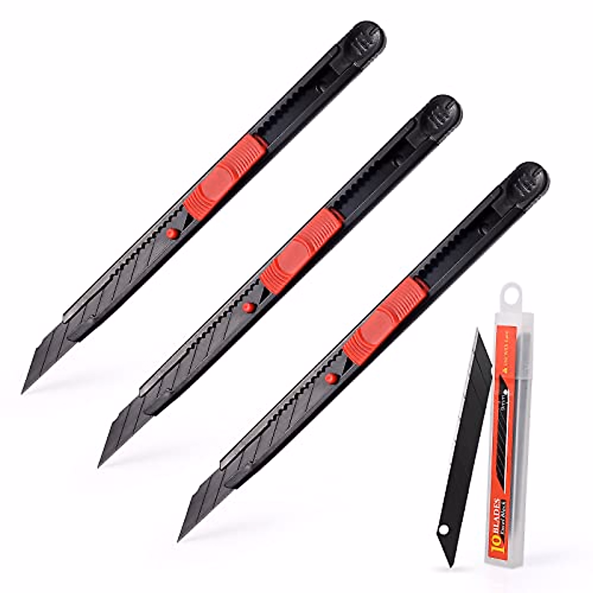 EHDIS 3PCS Retractable Utility Knife Vinyl Craft Box Cutter with 10PCS 9mm Snap Off Blade Film Cutting Knife for Cartons, Cardboard Vinyl Wrap and Boxes, Perfect for Office and Home Use