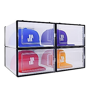 Modern JP Hat Organizer for Baseball Caps (4-Pack) - Dust-Free Hat Storage Box, See-Through Hat Rack Display - Holds up to 6 Caps per Box