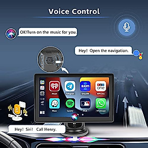 Hikity 7 Inch HD Portable Wireless Apple Carplay and Android Auto Screen, Bluetooth Car Stereo with Airplay Siri AUX USB FM Transmitter Backup Camera for All Vehicles