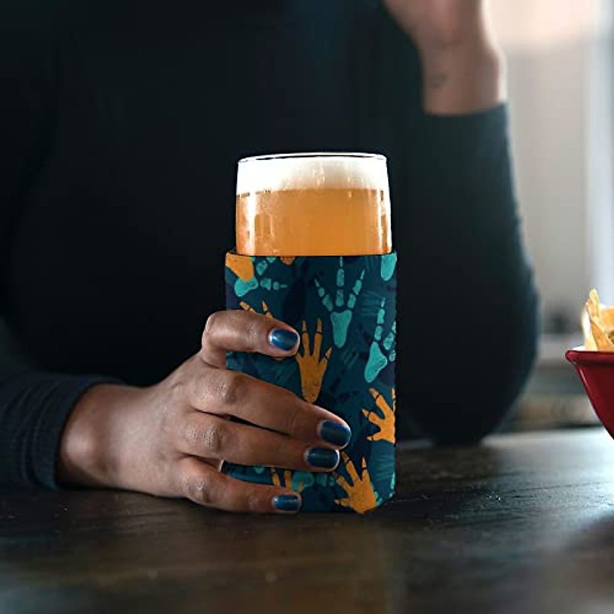 Can Cooler Sleeves Coozies for Cans And Bottles Insulators Dinosaur Footprint Tracks Print PVC Elastic Reusable