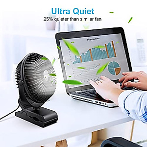 HONYIN USB Clip on Fan, 720° Rotation Small Desk & Clip Fan, Personal Cooling Fan with Sturdy Clamp, 3 Speeds, Quiet Little Fan by USB Plug In, for Bedroom Office Desktop Treadmill
