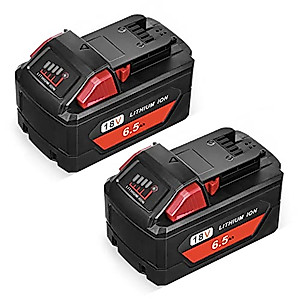 Powerextra M-18 6.5AH Lithium Battery Replace for Milwaukee Battery 18V, Compatible with M-18 Battery 48-11-1850/48-11-1852/48-11-1840/48-11-1828/48-11-1820, M18 Lithium XC Battery (2 Pack)