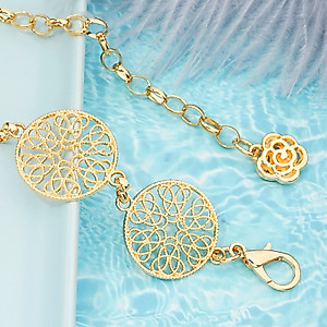 Wovanoo Chain Belts Metal Waist Chain Belt for Women Vintage Hollow Waistband for Dress Gold 105cm