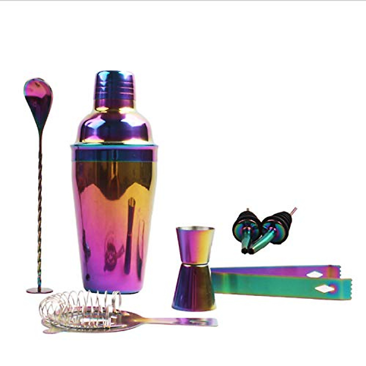 8Pcs Rainbow-Cocktail-Shaker-Set Professional Bartender-Muddler-Kit​ Stainless-Steel Bar-Tool for Party/Home