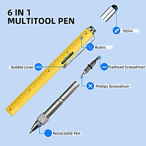 Multitool Pen Cool Gadgets Tools, Gifts for Men Dad Him Birthday Father's Day, Tactical Pen with Stylus, Level, Rulers, Screwdrivers, Boyfriend Husband Carpenter Gift Accessories(Yellow)