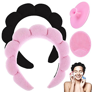 Spa Facial Exfoliator and Makeup Removal Headband - Terry Cloth Bubble Soft Puffy Skincare Headband for Women and Girls