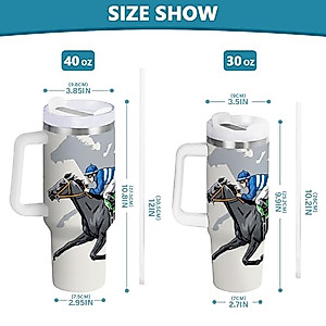 Horse Racing Stainless Steel Insulated Tumbler with Handle and Straw Lid for Water, Insulated Cup 30 OZ / 0.89 L