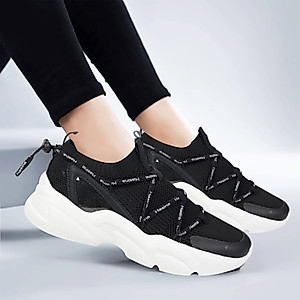 Hasina Women's Running Shoes Slip On Tennis Walking Sneakers Lightweight Breathable Mesh Upper Workout Casual Sports Shoes （White/Black,8.5）