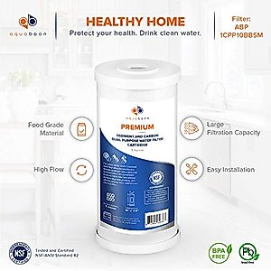 Aquaboon 10" x 4.5" 2 Pack Whole House Water Filter Cartridge 5 Micron - Sediment and Carbon Water Filter Cartridge Replacement Сompatible with GE FXHTC, GXWH35F, GXWH30C, GXWH40L, WHKF-GD25BB