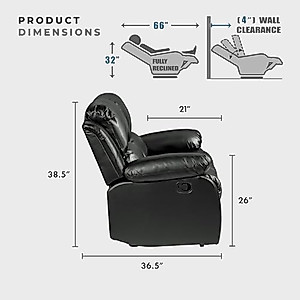 Lexicon Humphreys Loveseat Recliner - Soft Faux Leather Double Reclining Sofa, Manual Pull Tab, Wall Hugger, High-Density Foam, Solid Wood Frame, Easy Assembly, 62.5" W, Living Room, RV - Black