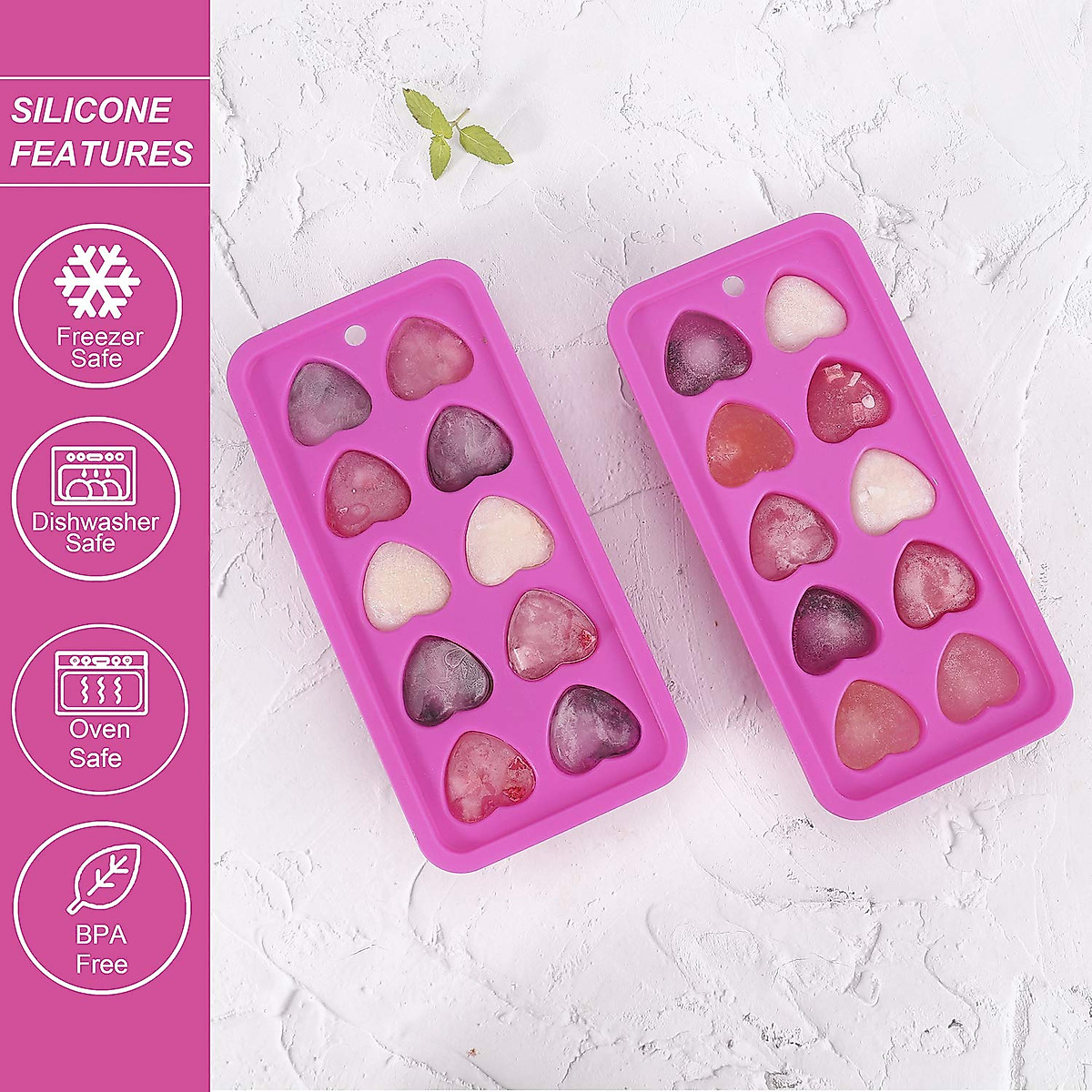 Heart-shaped Ice Cube Trays,Fun Silicone Ice Cube Trays for Make Heart-shaped Ice Cube,Easy Release Ice Cube Mold for Cocktails,Whiskey,Water Bottles,Baby Food,BPA Free and Dishwasher Safe,2pcs(Pink)