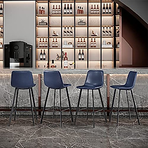 OUllUO Counter Bar Height Barstools with Back, 29 in PU Leather Bar Stools Set of 2, Upholstered Armless Tall Bar Stools for Kitchen Island, Cafe, Pub, Bistro, BS244, Navy Blue, 2Pcs