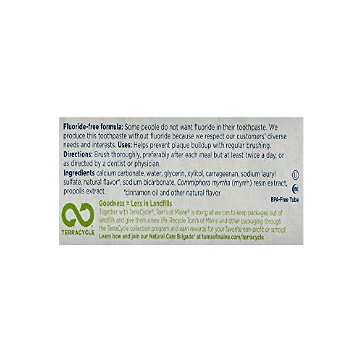 Tom's of Maine Propolis & Myrrh Natural Fluoride Free Toothpaste, Cinnamint 5.5 oz