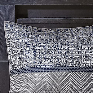 Madison Park King Quilt Set Lustrous Jacquard & Glitter Accent Coverlet Set for King Size Bed - All Season, Lightweight King Quilt Set, Shams, Decorative Pillow, King/Cal King Chevron Grey/Navy