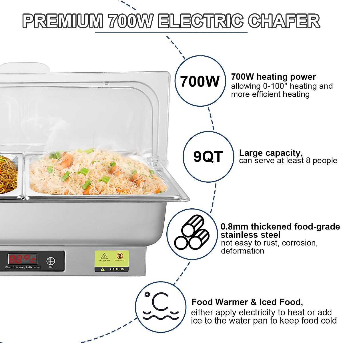 THXSUN Electric Chafing Dish, 2 x 4.5QT Half Size Electric Chafing Dish Buffet Set with Digital Adjustable Temp 0°C~100°C, 700WBuffet Servers and Warmers with Roll Top & Temp Display for Catering