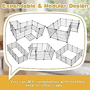 FHTONGE Large Guinea Pig Cage with Bottom Trap, 8 Sq Ft Guinea Pig Playpen with Waterproof C&C Cage Liner, 48x24'' Metal Small Animal Cage Habitat for Hamster Hedgehog Bunny (12 x Cage Panels)