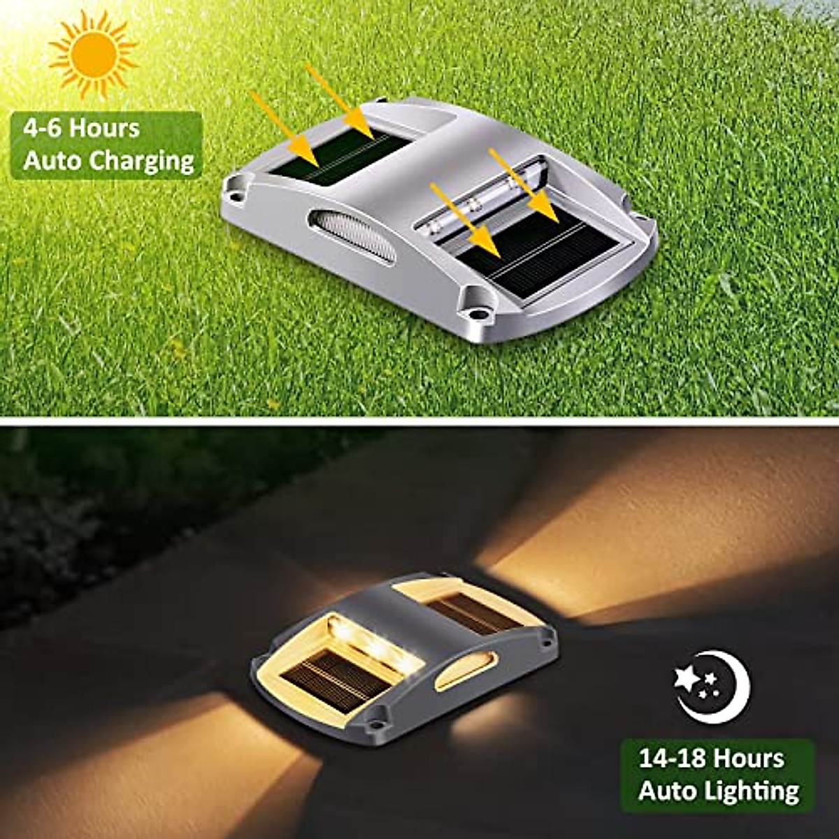 12 Pack Metal Solar Powered Waterproof Driveway Lights,Solar Dock Lights,Solar Driveway Lights ,Solar Deck Lights Outdoor Solar Dock lights Marine For Step Sidewalk Pathway Garden Yard(Warm Light)