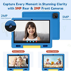 ApoloSign Kids Tablet 10 inch, Android 13 Tablet for Kids, 2+32GB Storage, Pre-Installed Educational Apps with Ad-Free Contents and Parental Control, 5000mAh Battery, EVA Shockproof Case - Blue