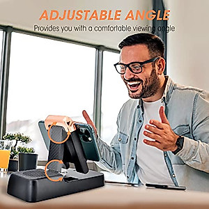 Cell Phone Stand with Bluetooth Speaker, Built-in USB Charging Port and SD Card Slot, HD Surround Sound Bluetooth Speaker with Adjustable Phone Holder for Desk