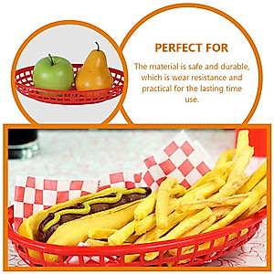 Luxshiny 6pcs Fast Food Baskets Plastic Oval Food Serving Tray Reusable Bread Fry Basket Burgers Storage Plates Fruit Baskets for Hot Dogs Sandwiches Chip Barbecues Picnics Red