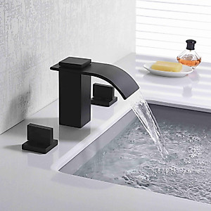 sumerain Widespread Waterfall Matte Black Bathroom Faucet 3 Hole 2 Handle 8 Inch Vanity Sink Faucet
