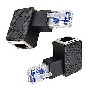 Kework 2 Pack Network RJ45 Extender, 90 Degree Right Angle Ethernet LAN RJ45 Male to Female Extension Adapter Connector for Cat5 Cat5e