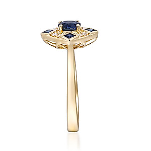 Gin & Grace 10K Yellow Gold With Natural Blue Sapphire &Natural Diamond (I1) Ring for Women., Metal gemstone, Sapphire