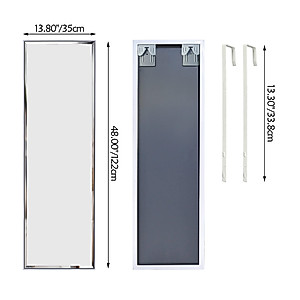 PETAFLOP 14x48 Inch Full Length Mirror Wall Mounted or Over The Door Hanging, Large Body Mirror with Rectangular Framed for Bedroom Bathroom Living Room Decor, White
