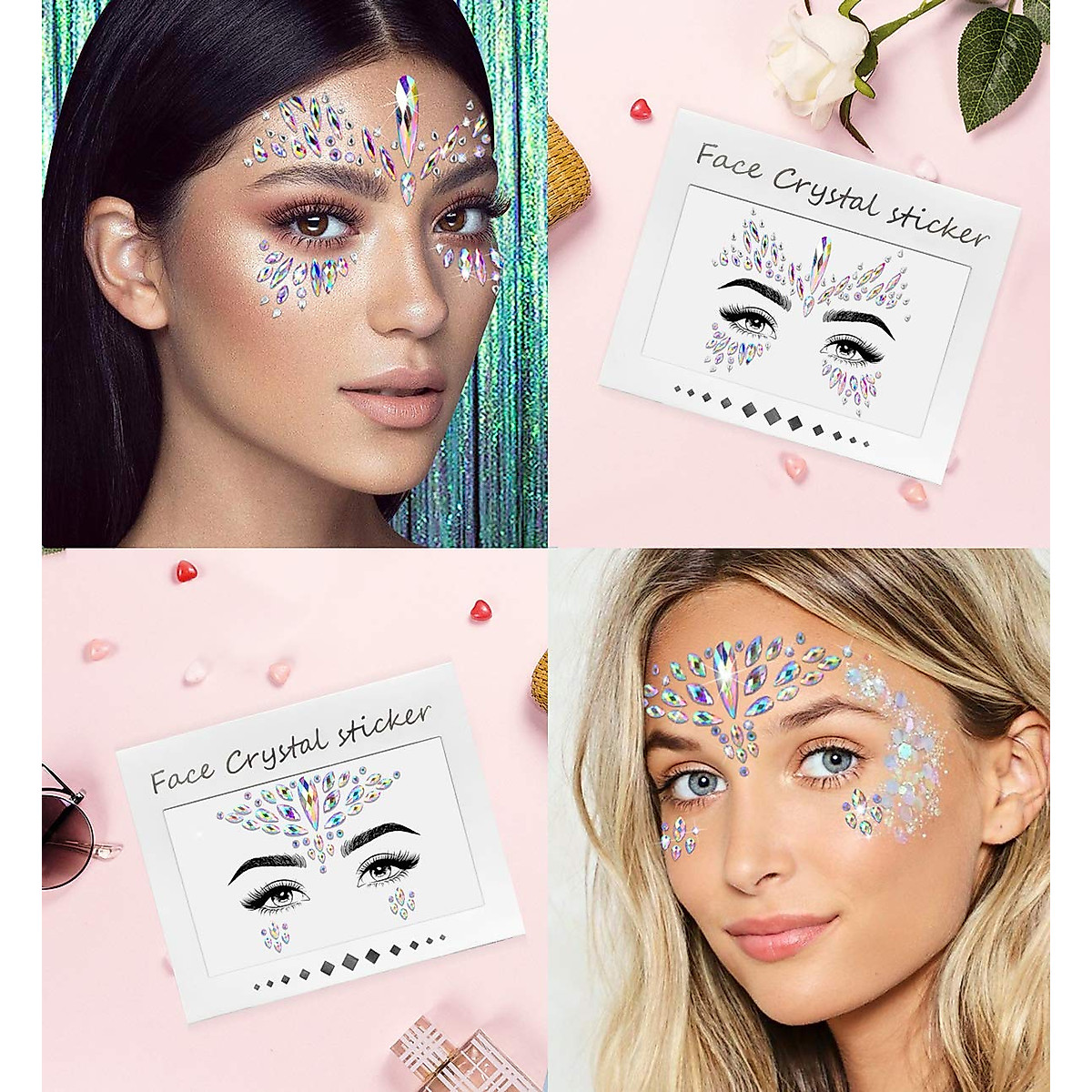 iMethod Face Jewels - Face Gems, Mermaid Face Jewels Stick On, Rave Accessories for Festival Holiday Costumes & Makeup, 6 Pcs, multicolored