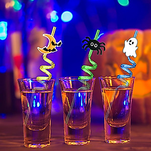 TUWUNA Halloween Party Favors 24Pcs Pumpkin Ghost Spider Bat Cat Halloween Theme Straws for Kids Halloween Party Supplies Decorations with 2 Cleaning Brushes