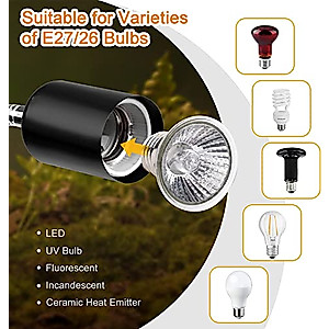 Rnyloas Reptile Heat Lamp 360° Rotatable, Reptile Basking Lamp with Dimmable Switch, 2 Pack Full Spectrum 25W & 50W UVA UVB Bulb for Aquarium, Reptiles,Lizard, Turtle, Snake