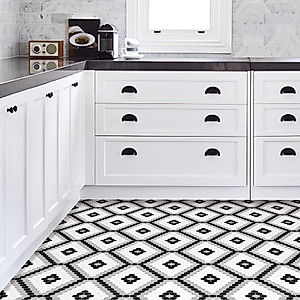 FloorPops FP2950 Leyton Peel & Stick Floor Tiles, Black