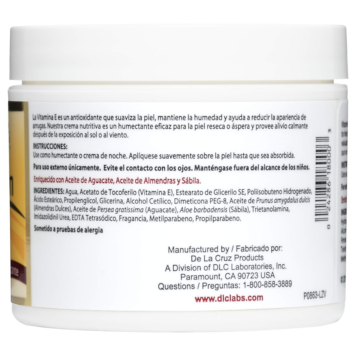 De La Cruz Vitamin E Cream Moisturizer for Face and Neck - Moisturizing Skin Care for All Skin Types - Made in USA