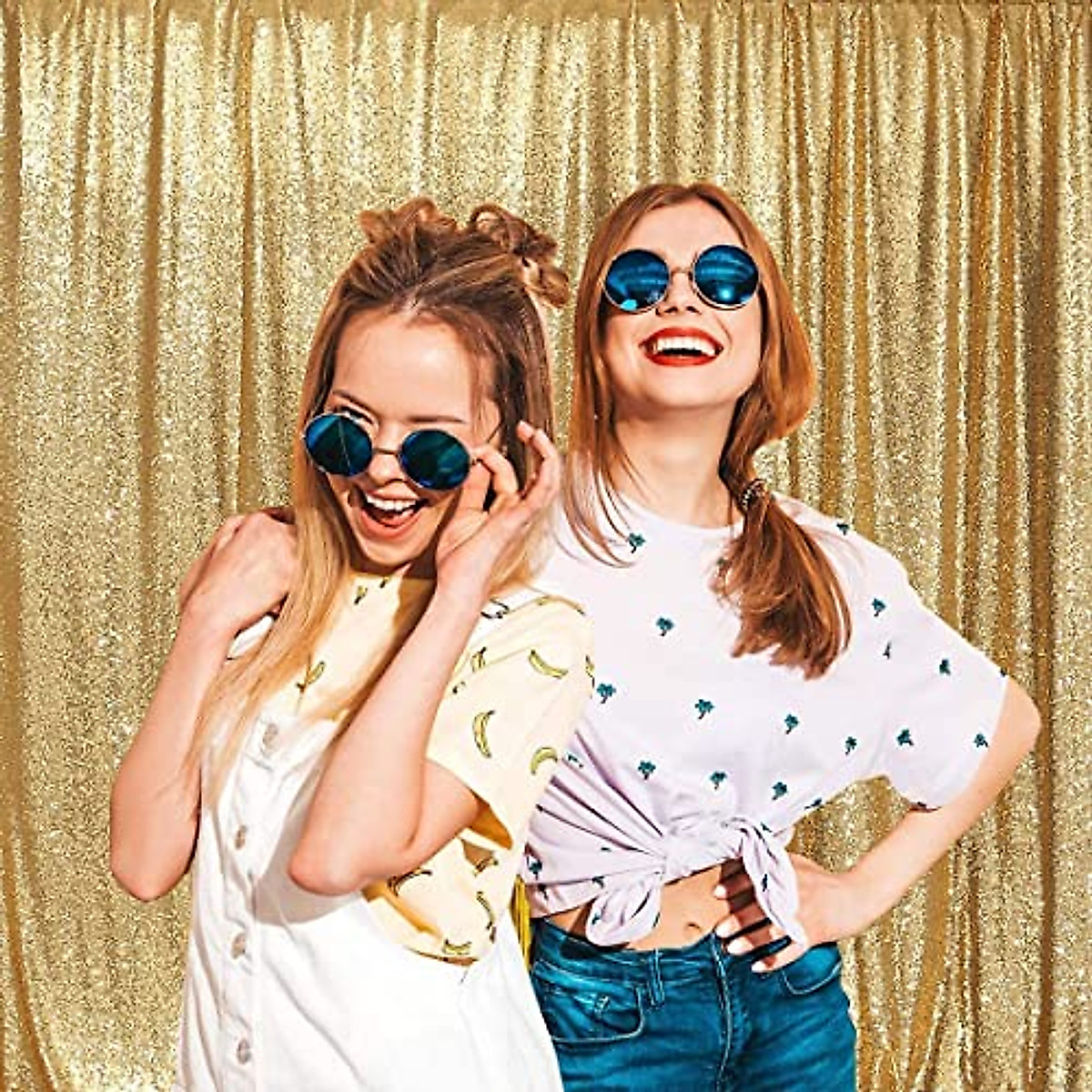 Poise3EHome Gold Sequin Backdrop Curtain, 4 Pieces 3FT x 8FT Sequin Backdrop Panels, Sequence Wedding Party Background Drapes