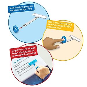 hand2mind FingerFocus Highlighter, Guided Reading Strips, Reading Tracker, Color Overlays for Dyslexia, ADHD Tools for Kids, Reading Classroom Supplies, Finger Pointer, Reading Accessories (6 Pack)