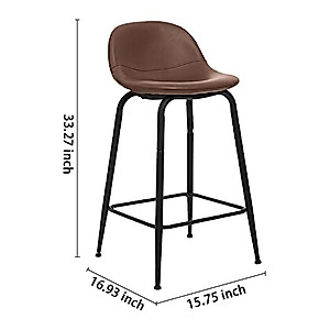 CangLong Faux Leather Back and Footrest Modern Counter Stool Chair Height for Pub Coffee Home Dinning Kitchen, Set of 2, Brown