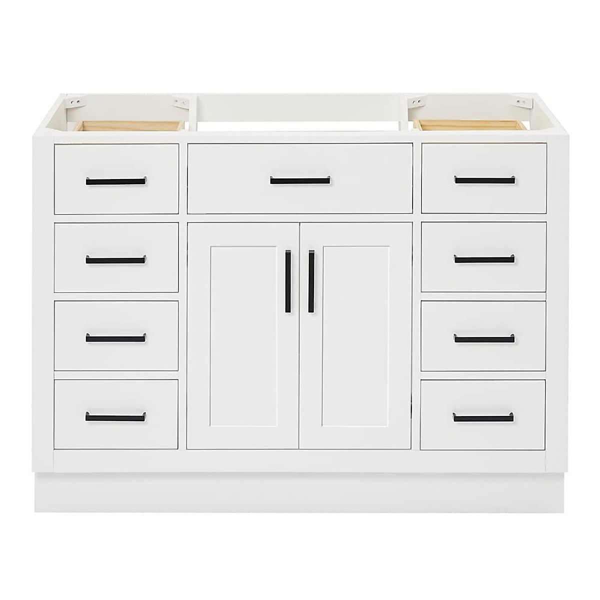 DKB Isabella Bathroom Vanity Base Cabinet 48" White, Single Sink Configuration, 2 Soft Closing Doors, 9 Full Extension Dovetail Drawers, Toe Kick, Matte Black