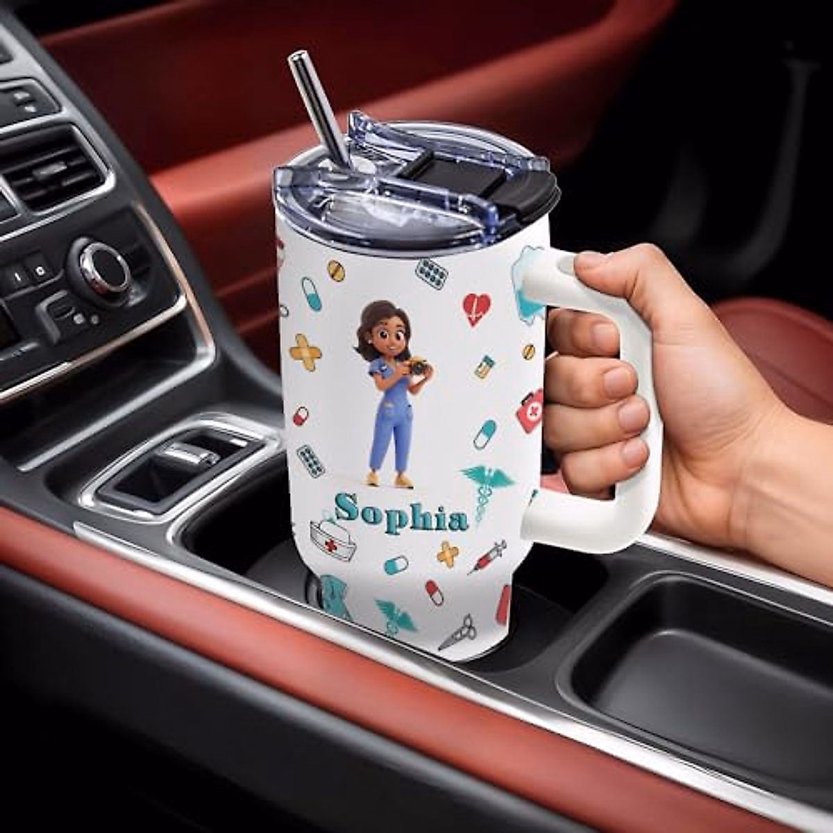 Personalized Nurse Tumbler 40oz -nurse therapeutic filmmaking instructor-Custom Name Insulated Travel Mug with Handle & Straw, Gift for Nurses, Medical Workers, Appreciation, Mother's Day j78EOf