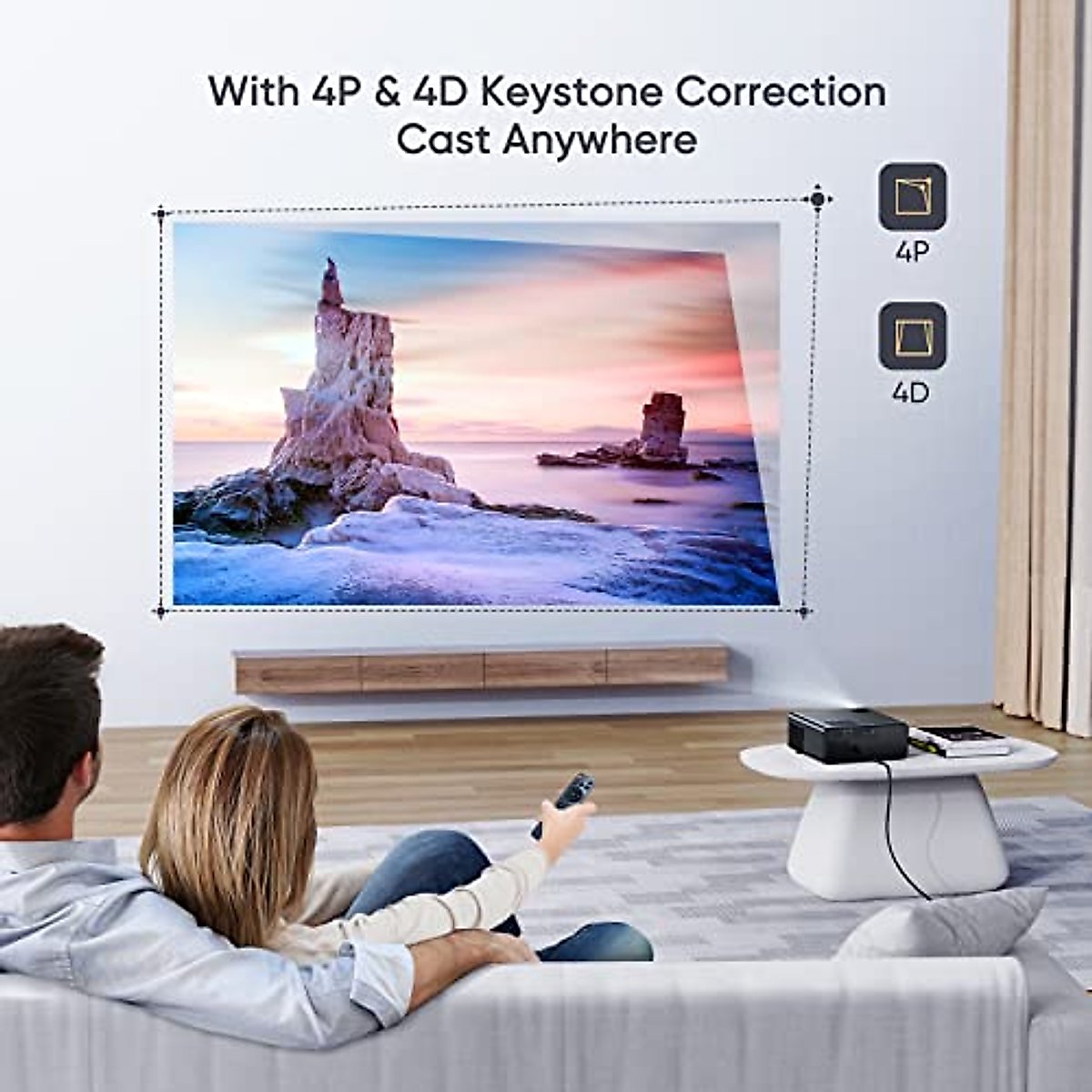 5G WiFi Bluetooth Projector, TOPTRO TR22 Outdoor Projector 4K Supported, 480 ANSI Lumen, Smart Touch Keys, 4D/4P Keystone Correction, Full Sealed Optical Movie Projector Compatible with iOS/Android