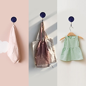 Alpha Living Home Set of 3 Ceramic Wall Coat Hooks, Round Decorative Robe Hook, Scarf, Bag, Towel, Hat etc for Kitchen Bathroom Office Farmhouse Wall Mounted Hanging - Antiue Royal Blue