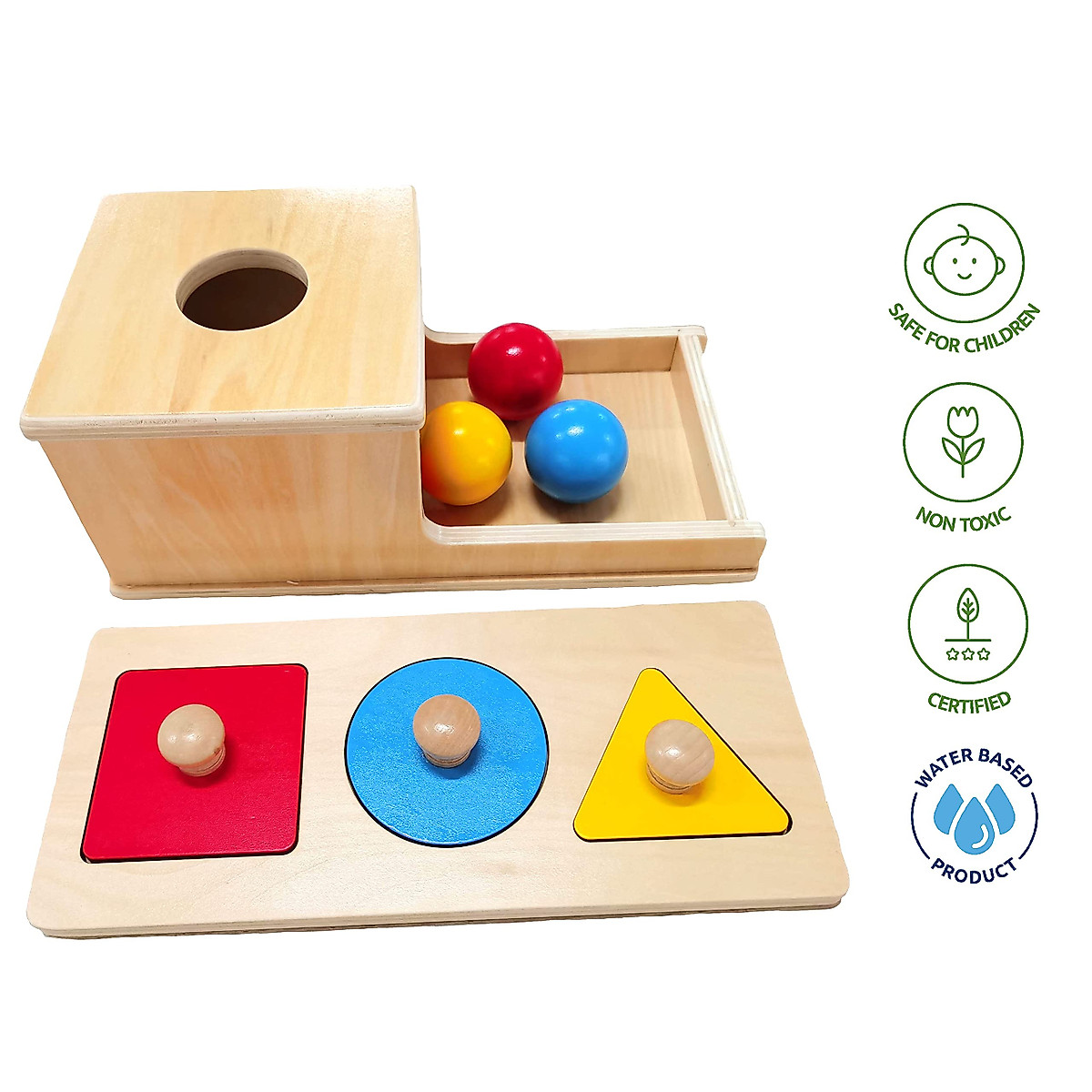 BrightNBeyond 2-for-1 Montessori Bundle with Object Permanence Box and Multiple Shape Puzzle Sorter Wooden First Shapes for 6-12 Months Infant 1 2 Year Old Motor Developmental Baby Sensory Skills Toys