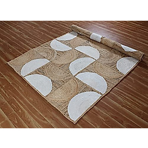 Casavani Indian Hand Braided Rag Rug Geometric Beige & White 3x5 Ft Rectangular Shape Jute Rug Home/Office Doormat Rugs For Bedroom,Dining Room & Kitchen 11x11 Feet Square