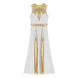 vastwit Womens Metallic Liturgical Praise Dance Dress Lyrical Dance Costume Sleeveless Worship Dancewear White Small