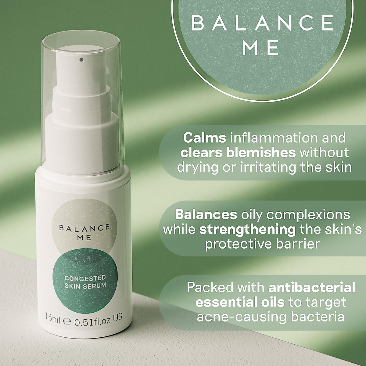 Balance Me Congested Skin Serum 0 5 fl oz Acne Spot Gel for All Skin Types Targets Blemishes Reduces Redness Calms Clears Vegan Natural