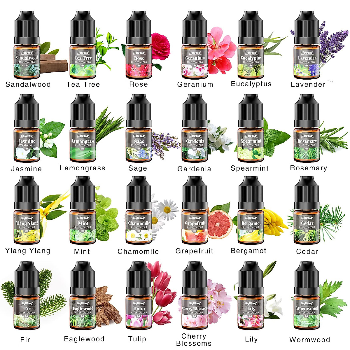 Essential Oils Set, 24 Scents Fragrance Oil for Candle Soap Making, Long Lasting Natural Essential Oil for Diffuser, Humidifier, Scented Oils for Body Massage, DIY Candle Making, 6ml/0.25fl.oz Each