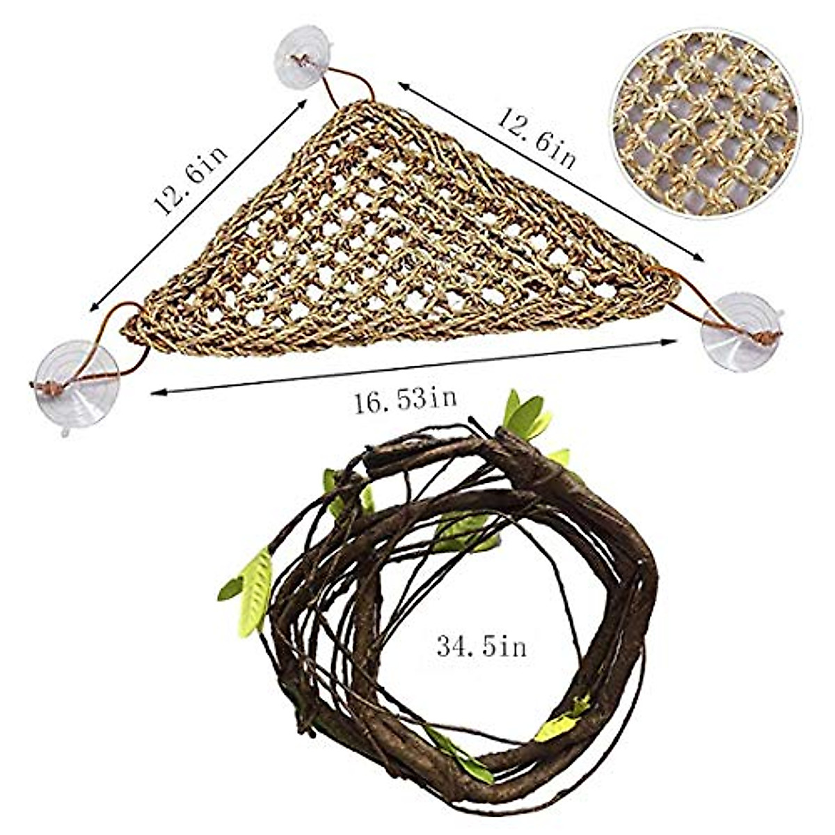 PINVNBY Bearded Dragon Tank Accessories,Reptile Plants Hanging Climbing,Lizards Habitat Natural Seagrass Hammock and Artificial Bendable Vines Branch for Chameleon Geckos Snake and Hermit Crabs