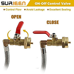 SURIEEN QCC1/Type1 Inlet Propane Refill Adapter Hose, 48" Stainless Braided Extension Propane Refill Hose with Gauge and ON/Off Control Valve for 1LB Propane Gas Tank 350PSI High Pressure Camping