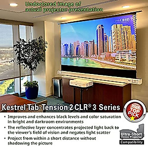 EliteProjector Screens Kestrel Tab-Tension CLR3, 101" Diag. 16:9, Ultra-Short Throw Ceiling Ambient Light Rejecting (CLR®/ALR) Electric Floor-Rising Projector Screen, Black Casing, FTE101UH2-CLR3