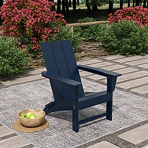 WO Home Furniture HDPE Adirondack Chair Folding Poly Lumber All Weather UV/Fade Resistant Heavy Duty for Patio, Backyard, Balcony, Garden, Lawn (Navy Blue)…