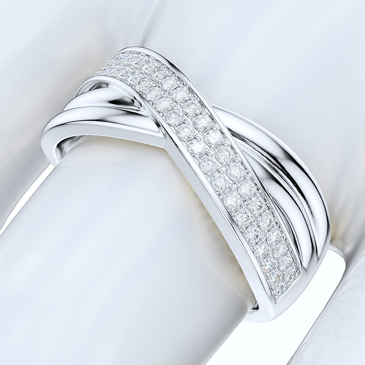 PRSTANI Sterling Silver 7.6mm Wide Unisex CrissCorss Two Rows Simulated Round Brilliant Diamonds Wedding Band Fashion Ring (4.5)